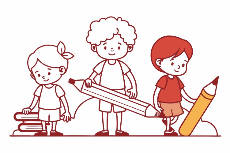 Children pencil drawing lawn white background n Vector Image