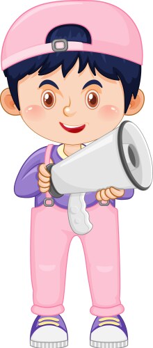 Cartoon boy yelling and shouting into a megaphone Vector Image