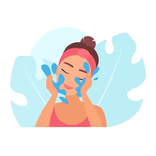 Young woman washing her face with clear water Vector Image