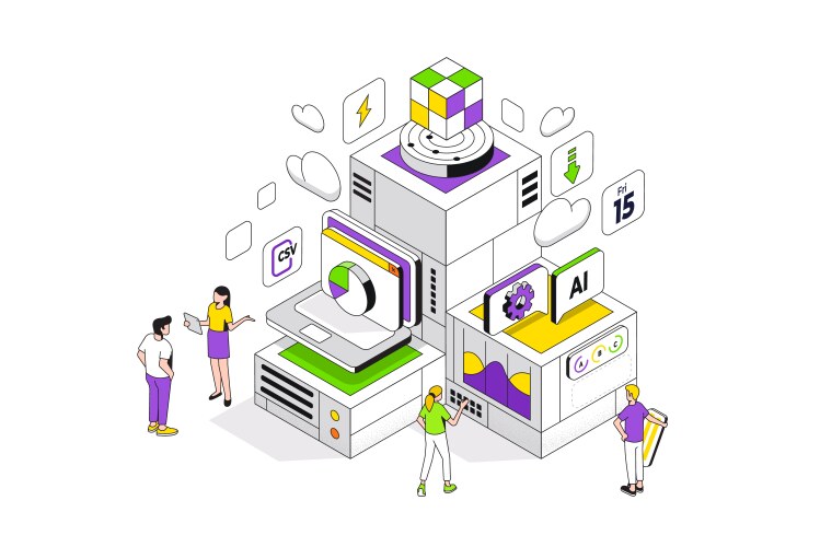 Data analysis team for cloud server databases Vector Image