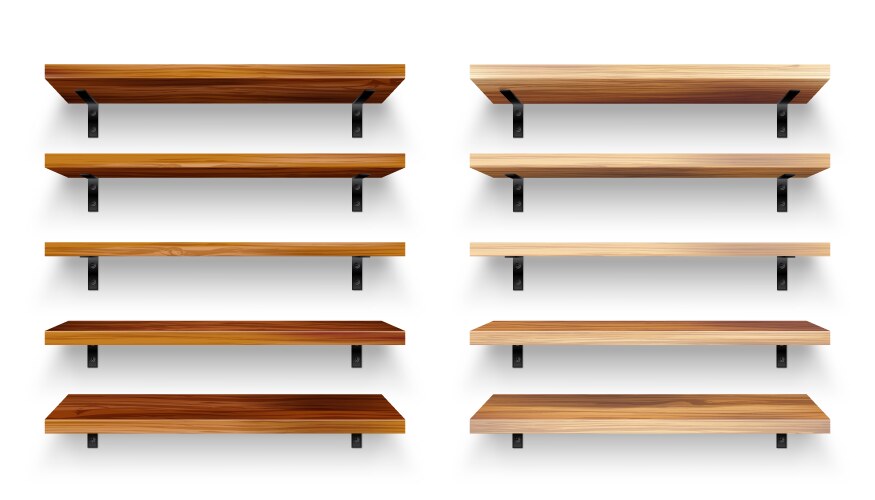 Realistic wooden store shelves with lighting Vector Image