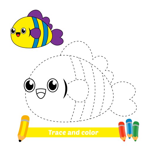 Trace and color for kids fish Royalty Free Vector Image