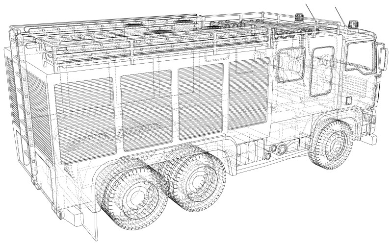 Wire-frame isolated fire truck Royalty Free Vector Image
