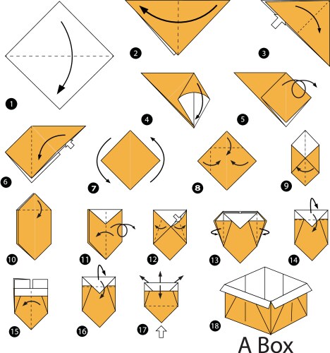 Step instructions how to make origami a box Vector Image
