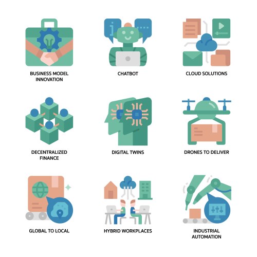 Business and technology trends icons set Vector Image