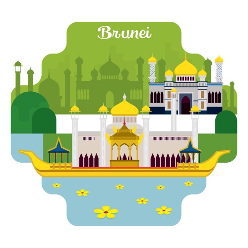 Brunei landmarks skyline Royalty Free Vector Image