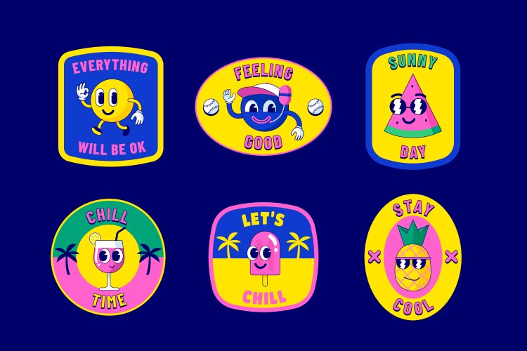 Hand drawn flat design trendy cartoon badges Vector Image