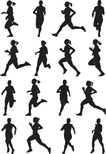 Set silhouettes happy girls jumping and running Vector Image