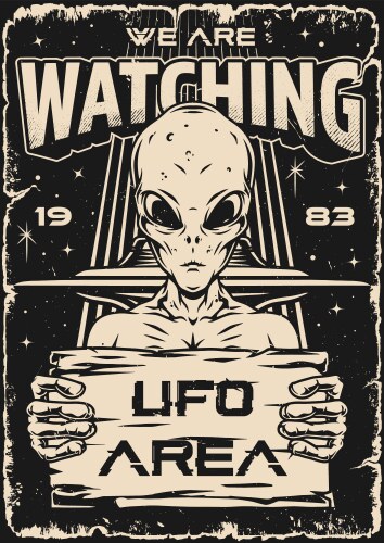 Vintage monochrome alien face concept Royalty Free Vector
