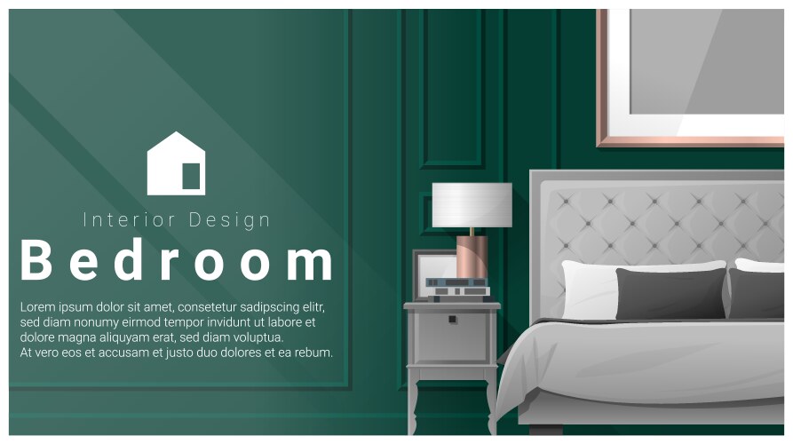 Bedroom design with bed Royalty Free Vector Image