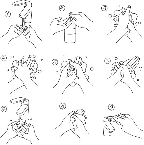 Hand washing instructions black and white Vector Image