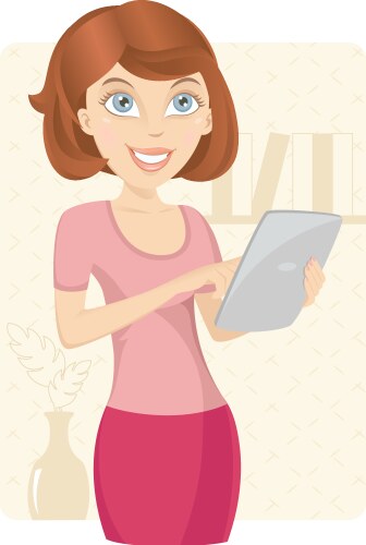Girl works at the computer Royalty Free Vector Image