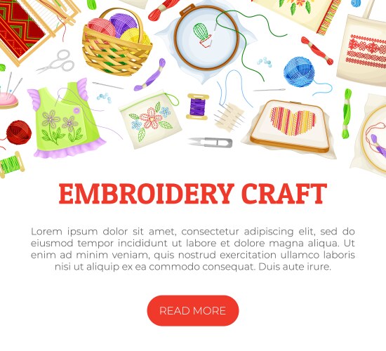 Sewing banner design with tools for handmade craft