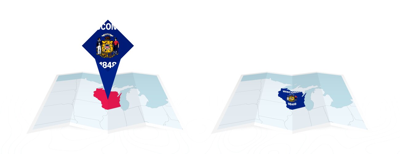 Two versions of an minnesota folded map one with Vector Image