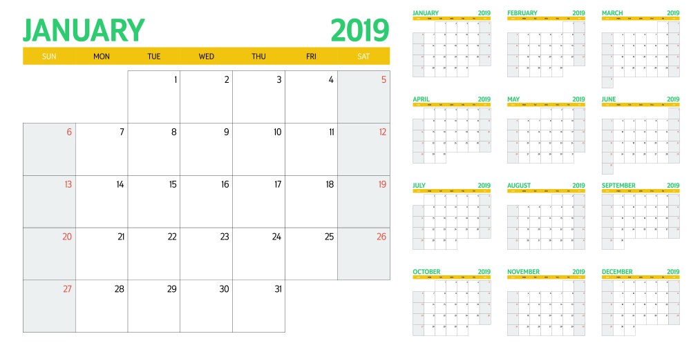Clean 2026 Calendar Template – Free Vector | VectorStock