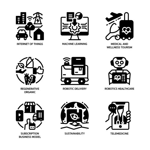 Business and technology trends icons set Vector Image