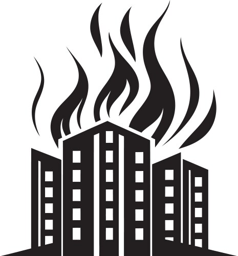 Emergency evacuation burning building black logo Vector Image