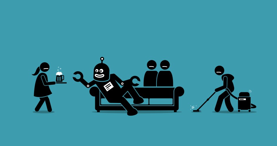 Robot humanoid industrial cyborg worker working Vector Image