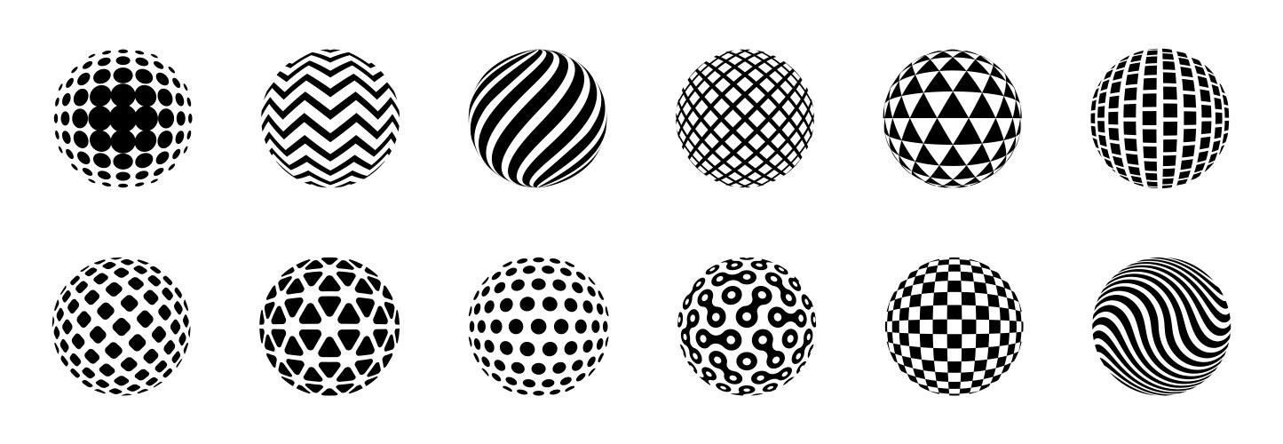 Print dotted halftone 3d sphere striped and checke