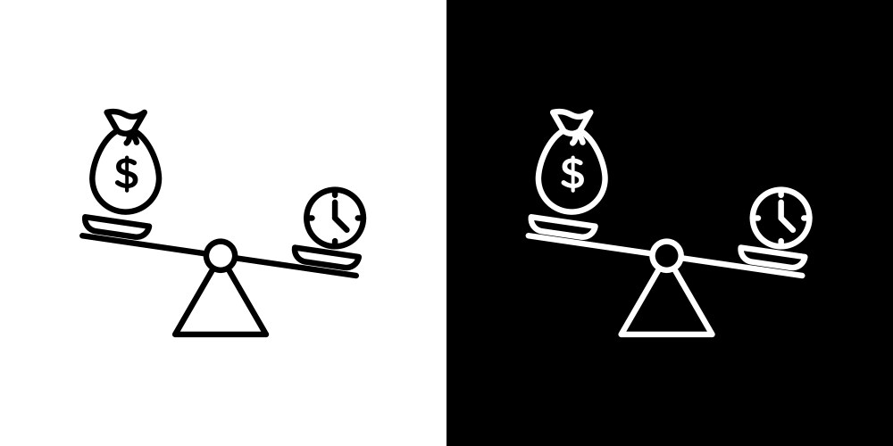 Time and money compare scale icon set black Vector Image