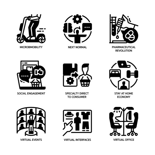 Business and technology trends icons set Vector Image