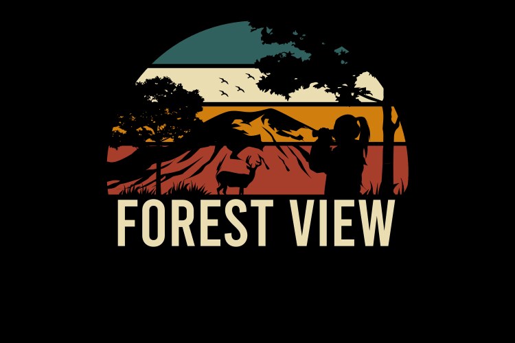 Forest view retro vintage landscape design Vector Image