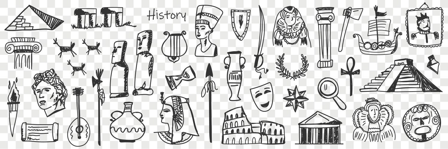 History doodle line set school university outline Vector Image