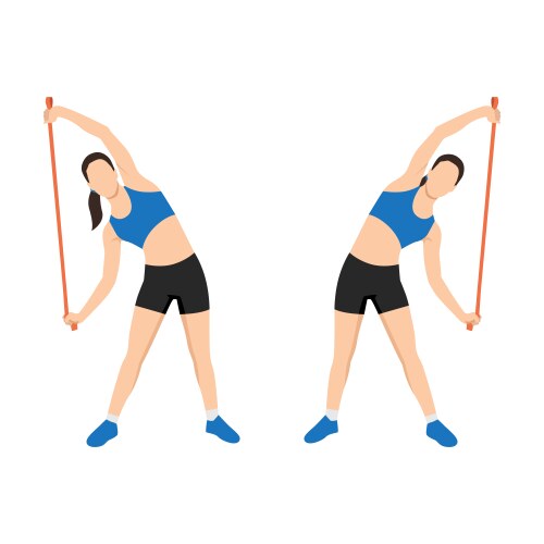 Woman doing core side bends with resistance band Vector Image