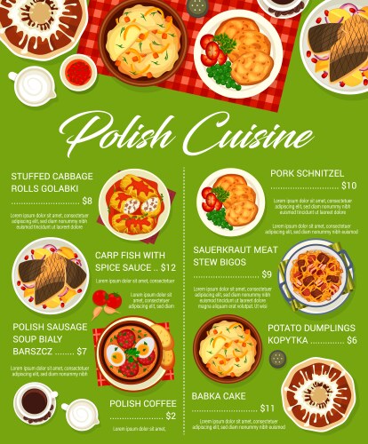 Polish cuisine restaurant meals menu template Vector Image