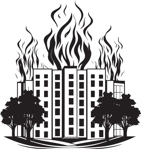 Crisis symbolism burning building black logo Vector Image