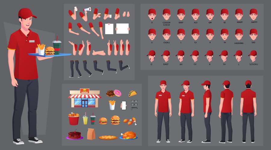 Black fast-food worker character creation set Vector Image