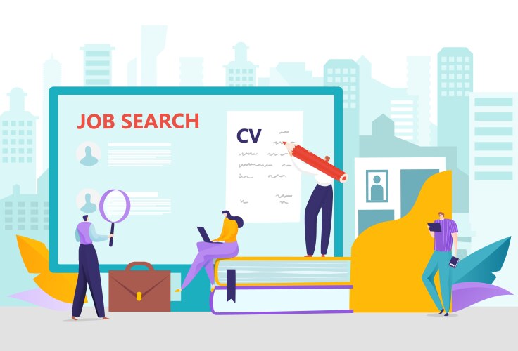 Job search candidate concept characters laptop Vector Image
