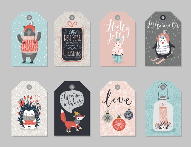 Christmas tags set hand drawn style Royalty Free Vector