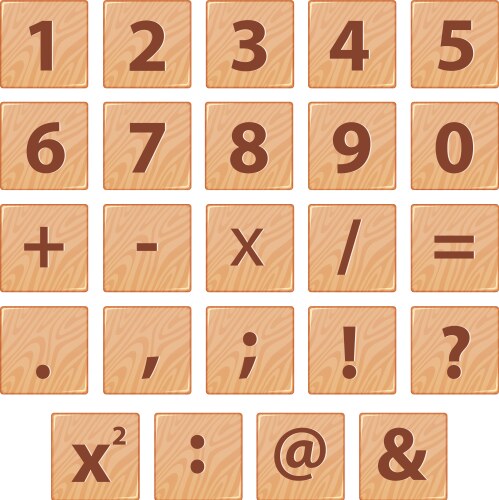 Wooden number block font symbol Royalty Free Vector Image