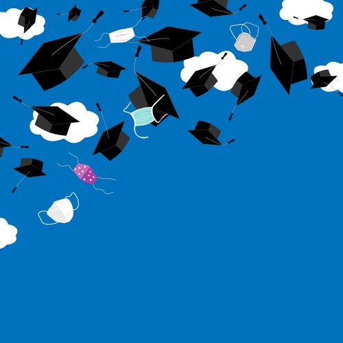 Graduation caps in the air graduate background Vector Image