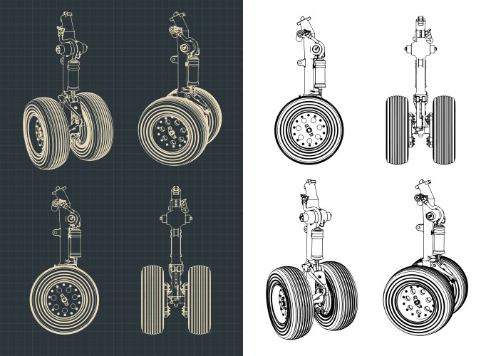 Airplane landing gear drawings Royalty Free Vector Image