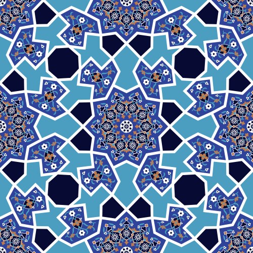 Arabesque seamless pattern in blue and brown Vector Image