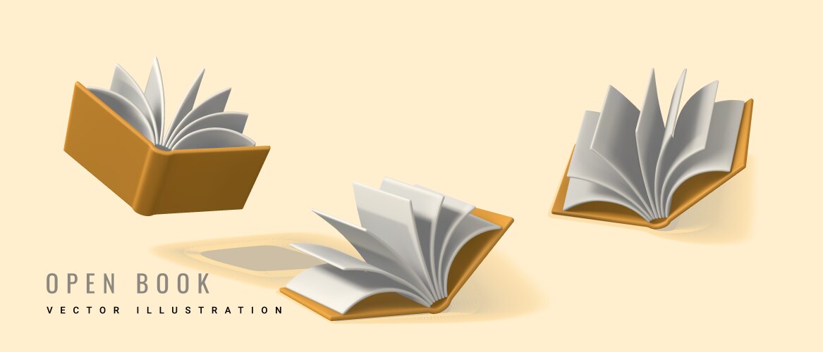 Cute cartoon open book realistic 3d Royalty Free Vector