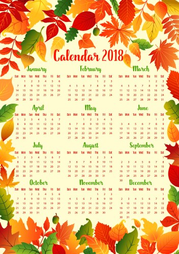 Calendar template with thanksgiving holiday frame Vector Image