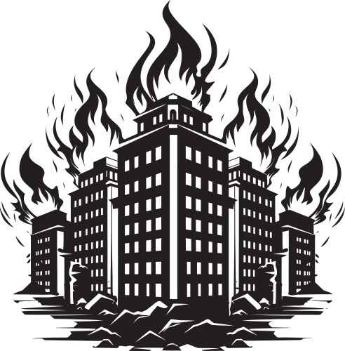 Disaster response building on fire black logo Vector Image