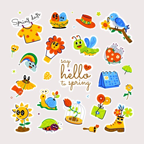 Handy set of springtime glyph stickers Royalty Free Vector