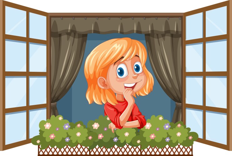 A girl looking out window cartoon character Vector Image
