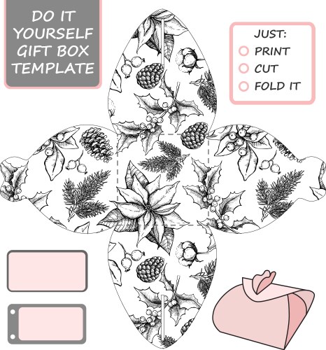 Favor gift box die cut template with rose Vector Image