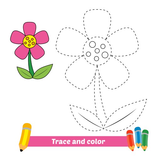 Trace and color for kids flower Royalty Free Vector Image