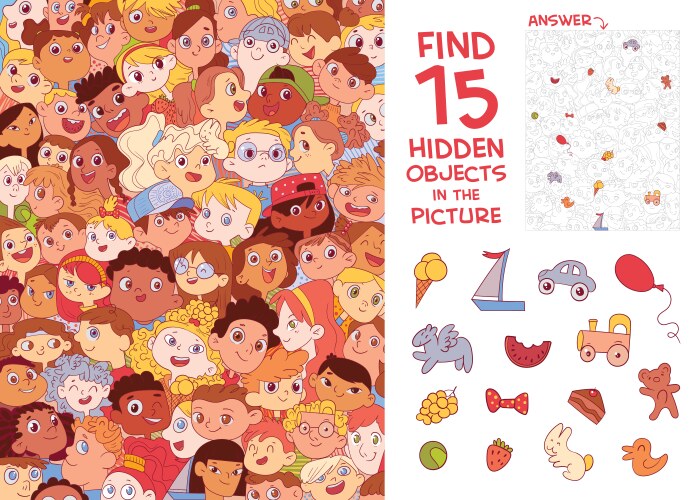 Children in playground find 10 hidden objects Vector Image