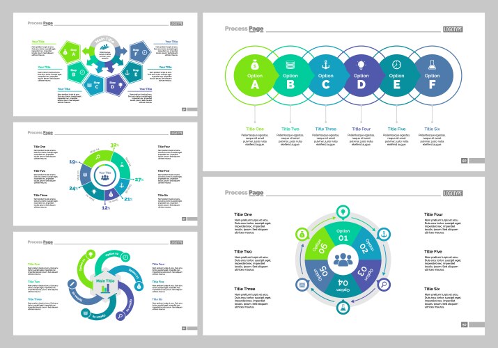 Five statistics slide templates set Royalty Free Vector