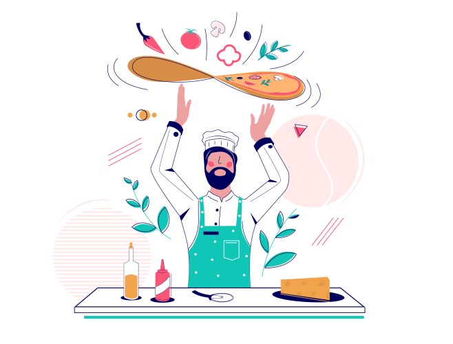 Happy chef throw the pizza dough Royalty Free Vector Image