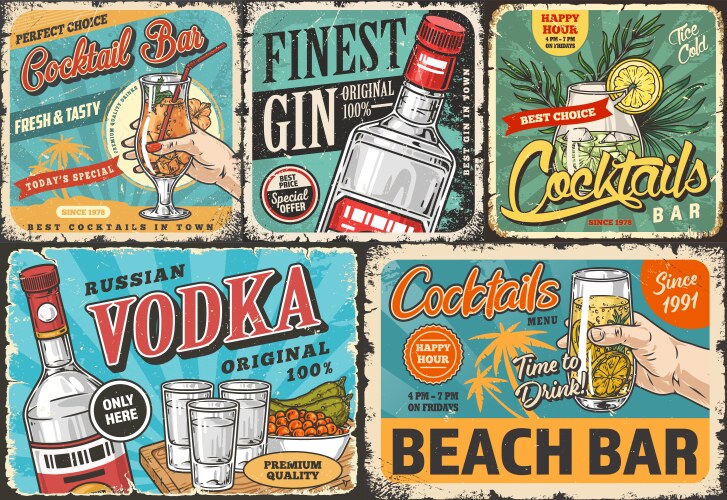 Alcoholic booze monochrome set posters Royalty Free Vector