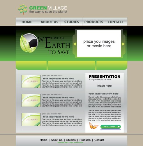 Website design template with green tree Royalty Free Vector