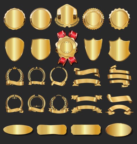 Collection of modern gold circle metal badges Vector Image